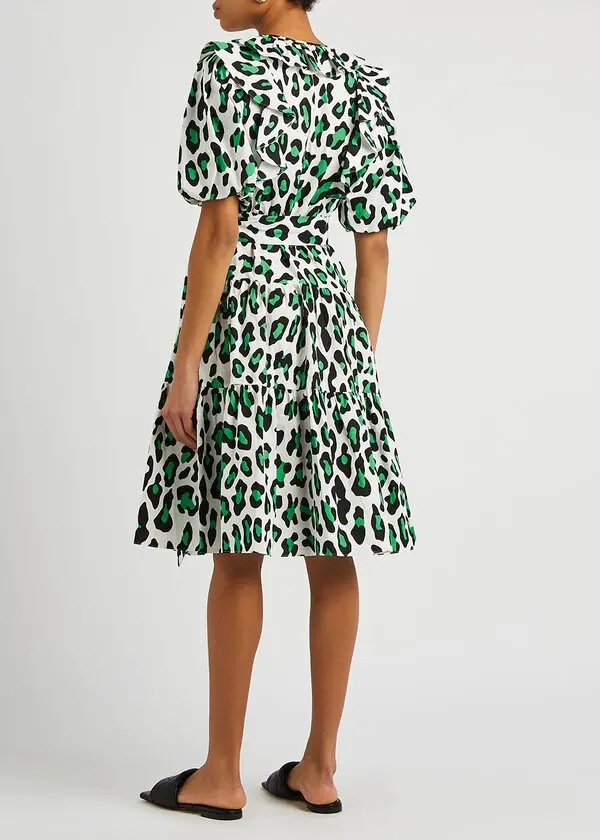 dvf green leopard dress Diane von Furstenberg DVF Vintage Silk Knit Leopard Print Dress 6 Mini