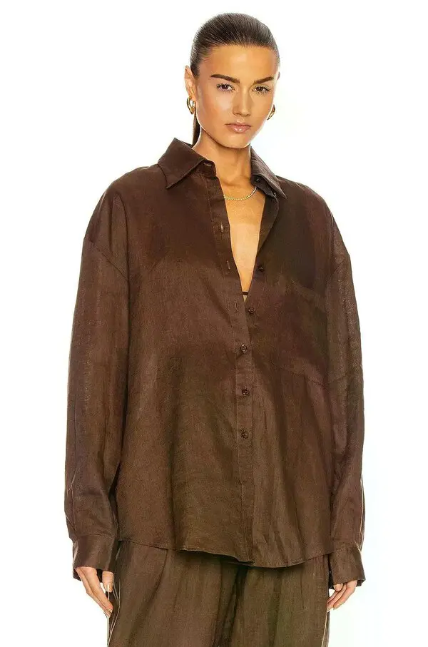 AEXAE Linen Woven Shirt - Brown