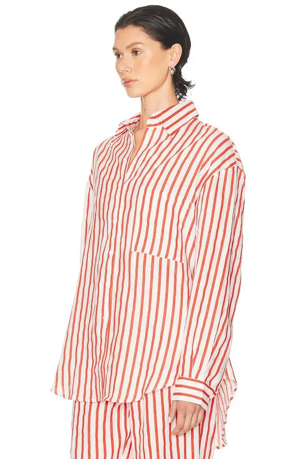 AEXAE Linen Woven Shirt - Stripe Red