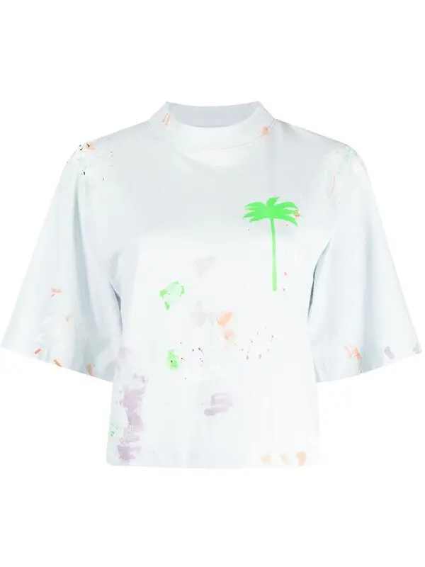 Palm Angels Paint Splatter Palm Tree Print T-shirt