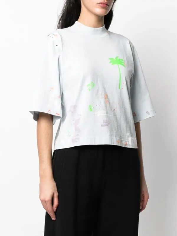 Palm Angels Paint Splatter Palm Tree Print T-shirt