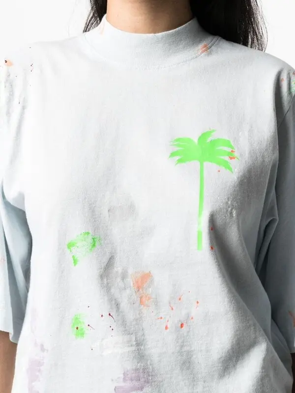 Palm Angels Paint Splatter Palm Tree Print T-shirt