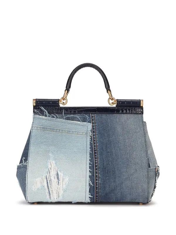 Dolce & Gabbana Large Sicily Patchwork Denim Tote Bag - Blue