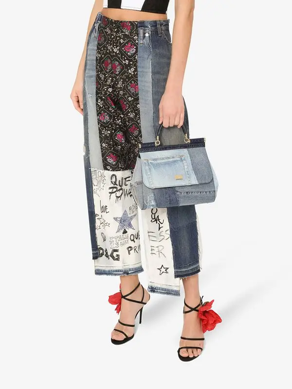 Dolce & Gabbana Large Sicily Patchwork Denim Tote Bag - Blue