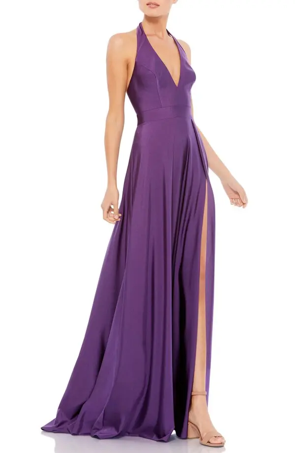 Mac Duggal Halter Neck Satin A-line Gown
