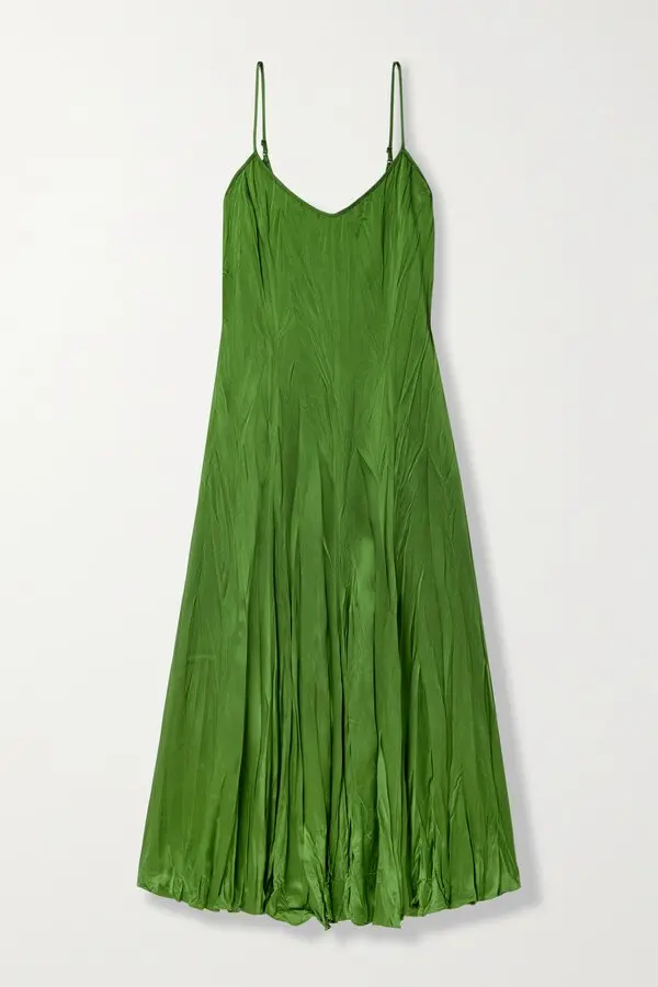 Michael Kors Jamison Crinkled-Satin Midi Dress - Green | Editorialist