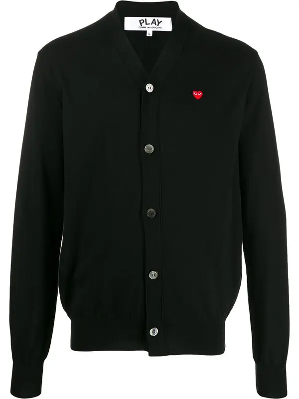 Play Comme Des Garcon Heart Logo V-neck Cardigan - Black