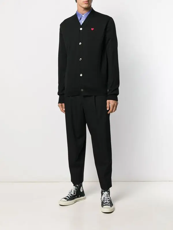Play Comme Des Garcon Heart Logo V-neck Cardigan - Black