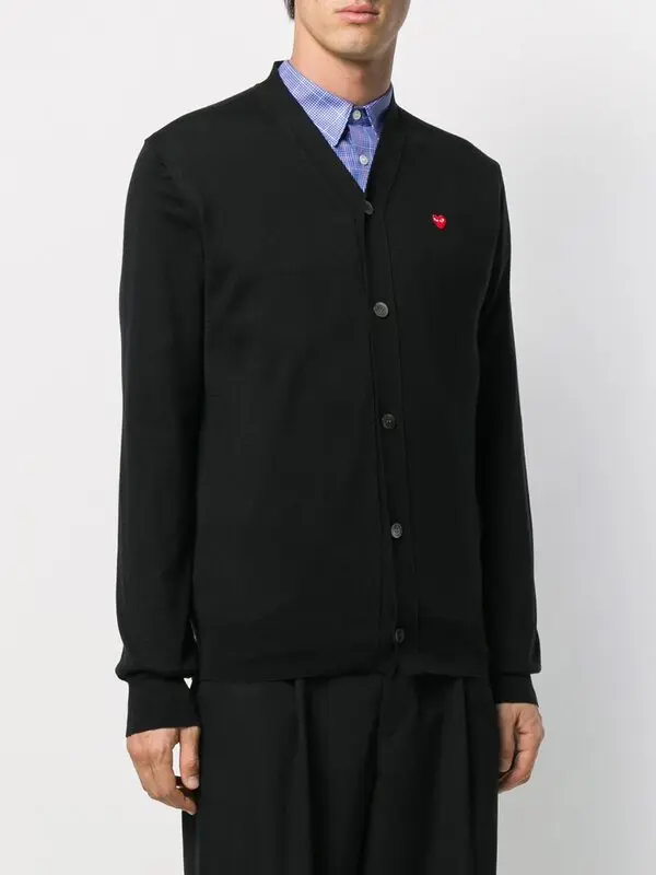Play Comme Des Garcon Heart Logo V-neck Cardigan - Black