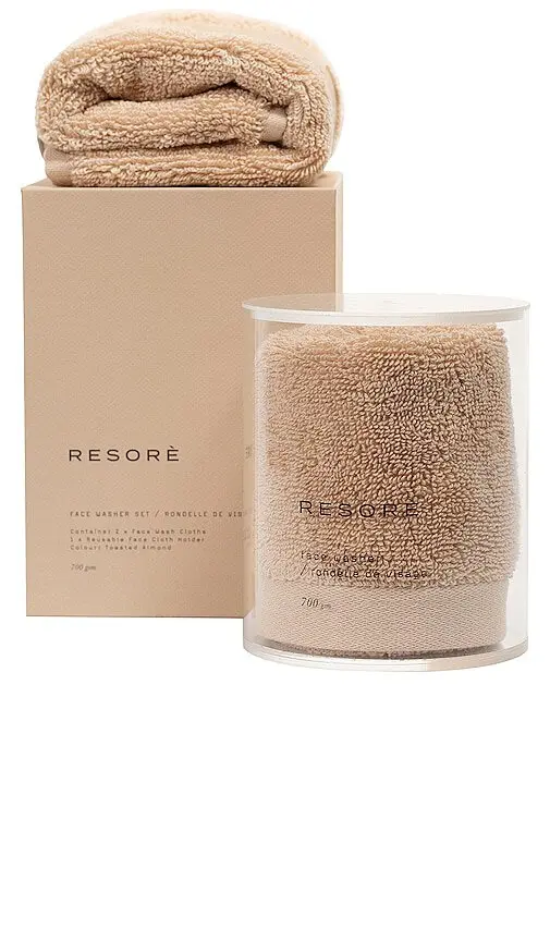 RESORE Set Of 2 Wash Cloths With Wash Cloth Holder In Tan - Toasted Almond