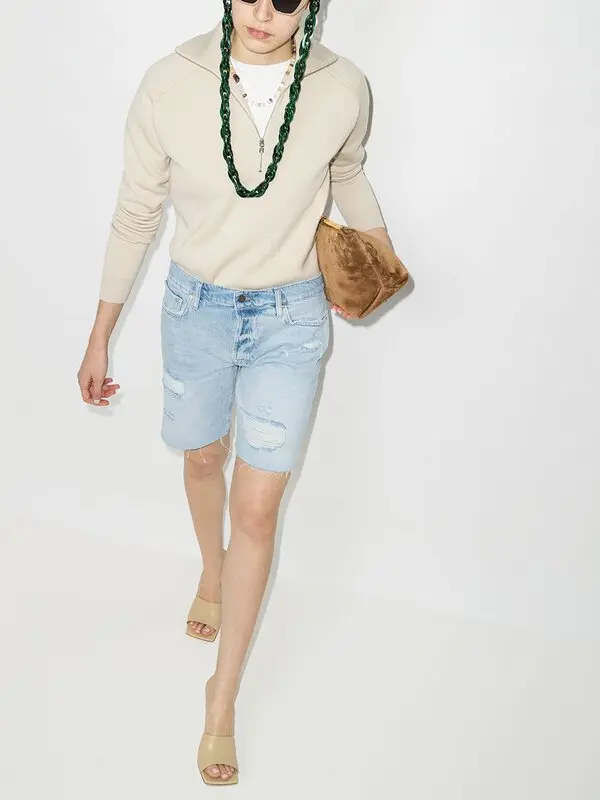 FRAME Le Slouch Distressed Bermuda Shorts