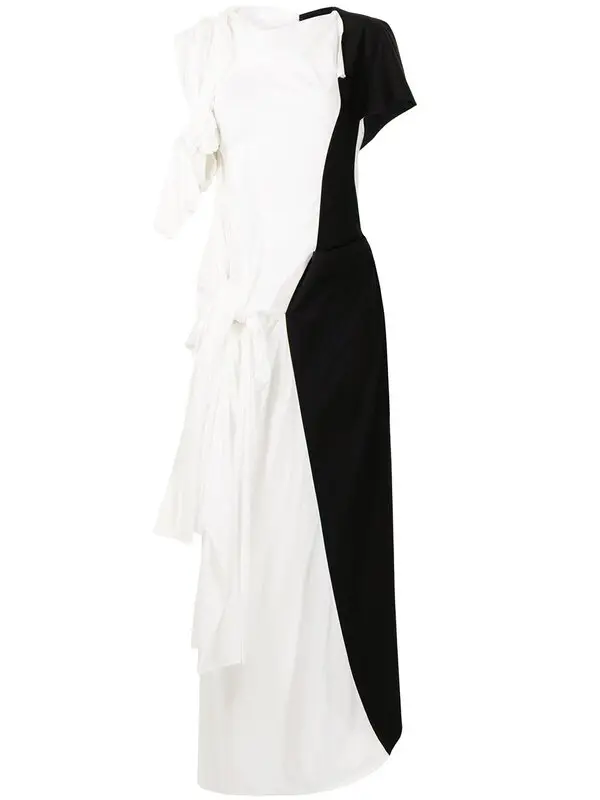 Yohji Yamamoto Colour-block Asymmetric Maxi Dress