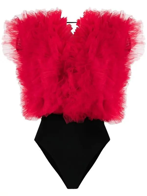 Alchemy Fashions X Lia Aram Ruffled-trim Bodysuit - Red