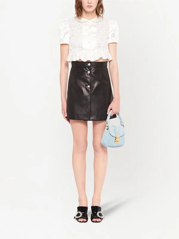 Miu Miu Floral-button Leather Skirt