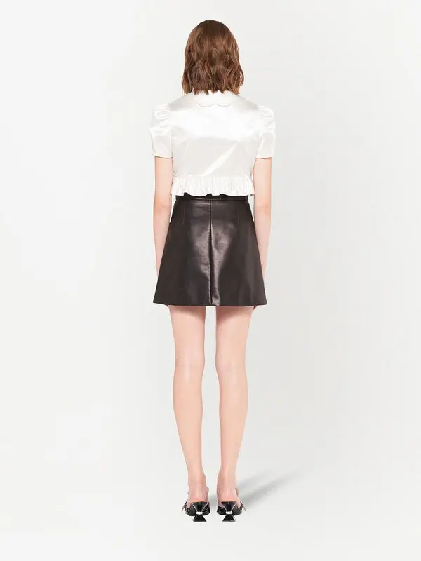 Miu Miu Floral-button Leather Skirt