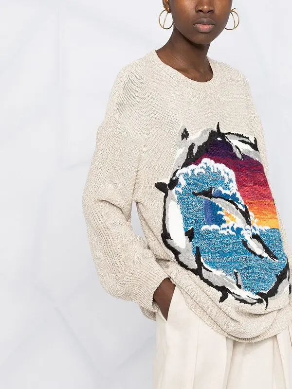 Stella McCartney Dolphin Scene Intarsia Oversized Jumper