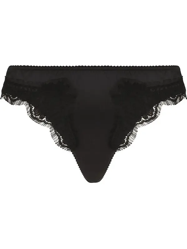 Dolce & Gabbana Lace-trim Satin Thong - Black