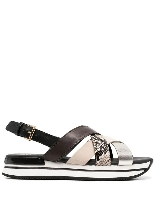 Hogan Colour Block Cross Strap Sandals