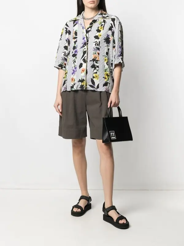Off-White Striped Floral Bowling Shirt
