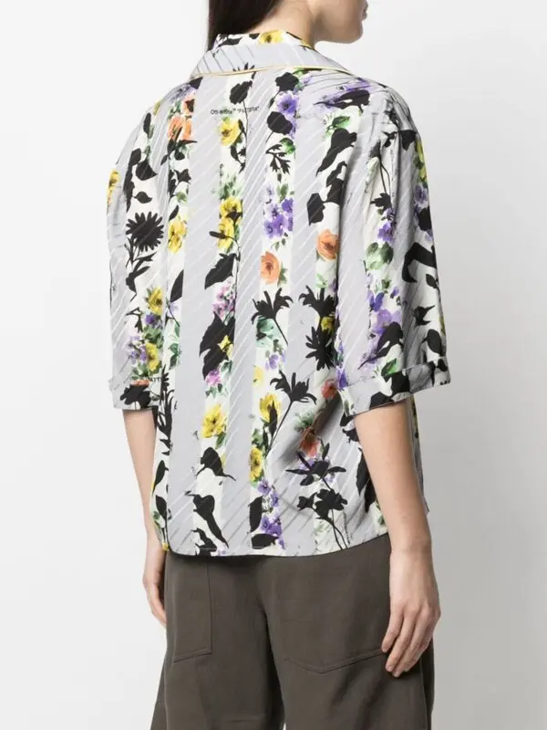 Off-White Striped Floral Bowling Shirt