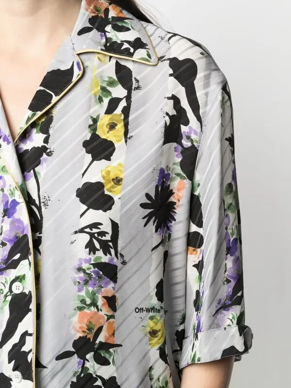 Off-White Striped Floral Bowling Shirt