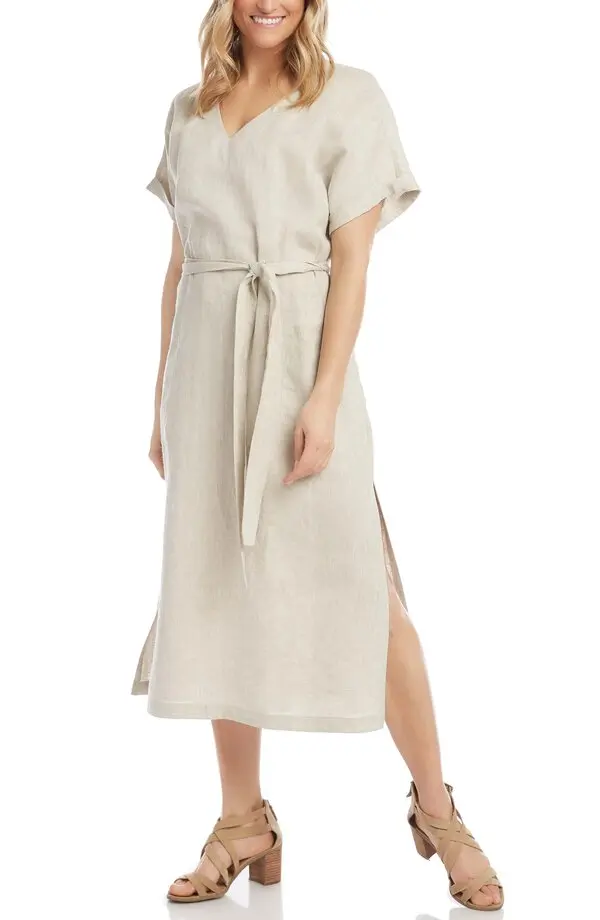 Karen Kane Belted Linen Midi Dress In Oat - 20% Off | Editorialist