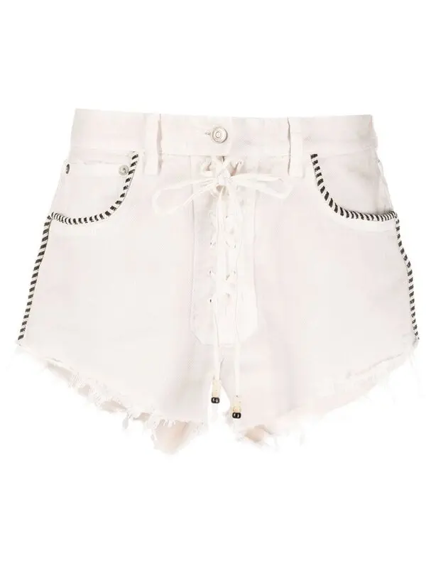 Alanui Fringed Denim Shorts - Neutrals