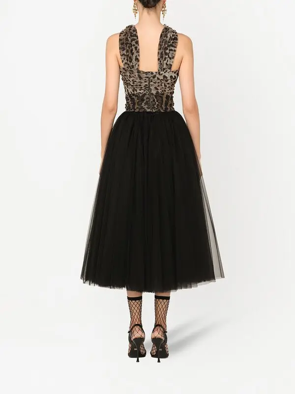 Dolce & Gabbana Leopard Print-paneled Tulle Gown