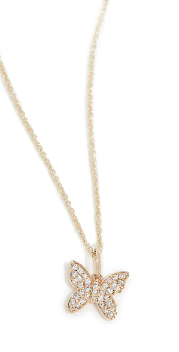 SYDNEY EVAN Mini Pave Butterfly Charm Necklace - Yellow Gold