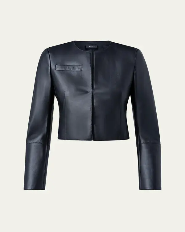 Akris Hasso Cropped Napa Leather Jacket - Navy