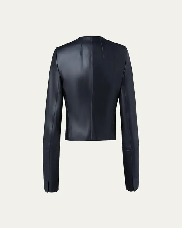Akris Hasso Cropped Napa Leather Jacket - Navy