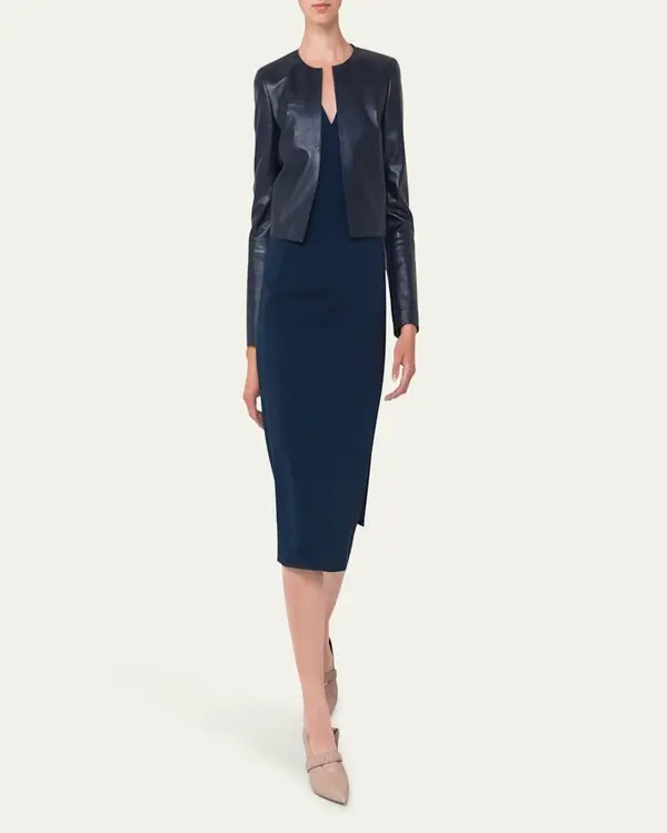 Akris Hasso Cropped Napa Leather Jacket - Navy