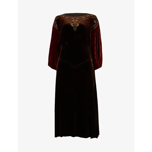 Beyond Retro Pre-Loved 1920s Velvet Midi Dress - Brown | Editorialist