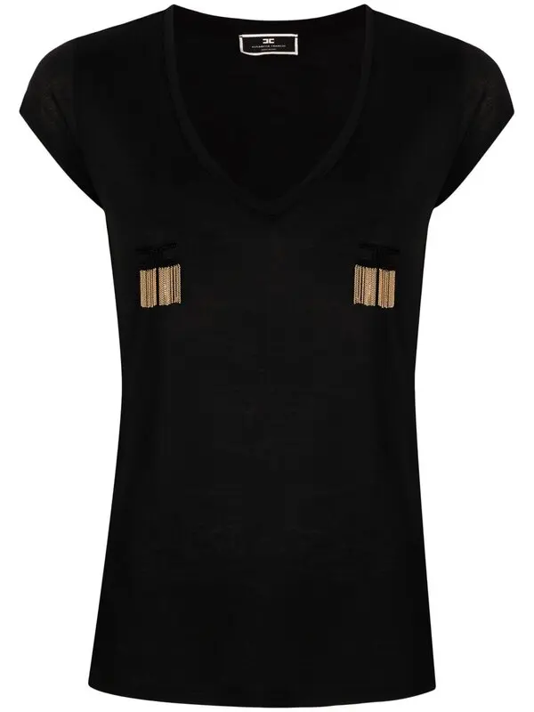 Elisabetta Franchi Sequin-embellished V-neck T-shirt