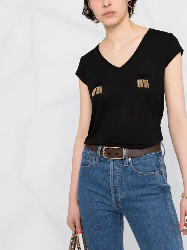 Elisabetta Franchi Sequin-embellished V-neck T-shirt