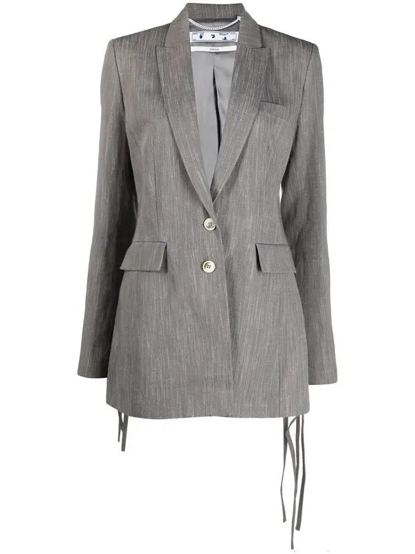 Off-White Rear Logo Print Fitted Blazer - Grey