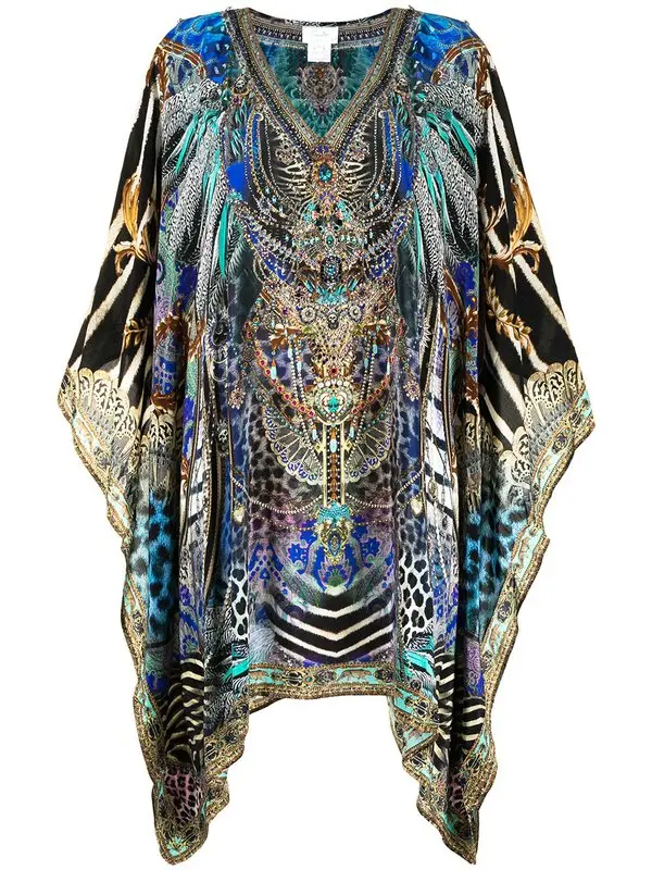 Camilla Animal Army-print Kaftan Dress