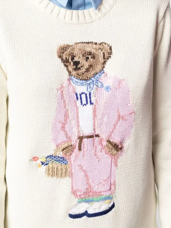 Ralph Lauren Picnic Poo Bear Intarsia-Knit Jumper White