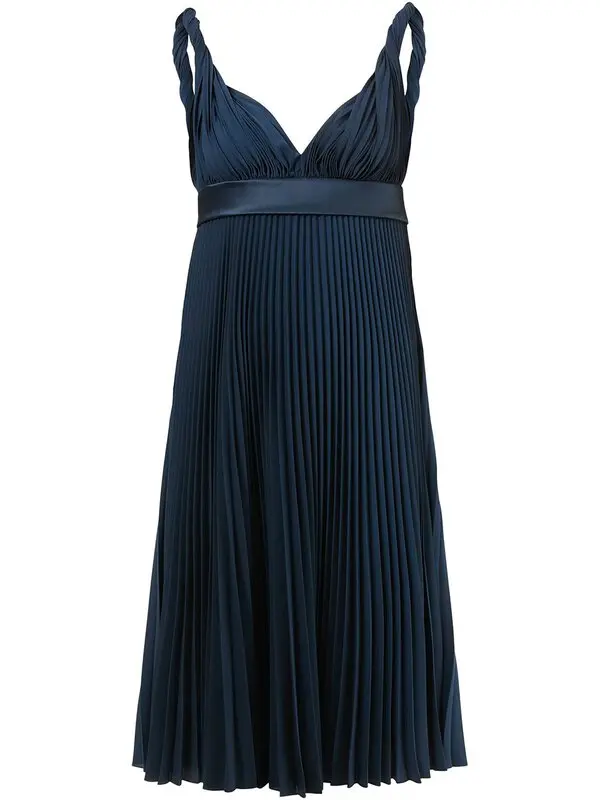 Burberry Empire-Line Pleated Dress In Blue - 14% Off | Editorialist