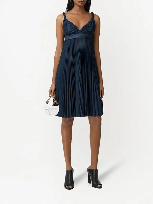 Burberry Empire-Line Pleated Dress In Blue - 14% Off | Editorialist