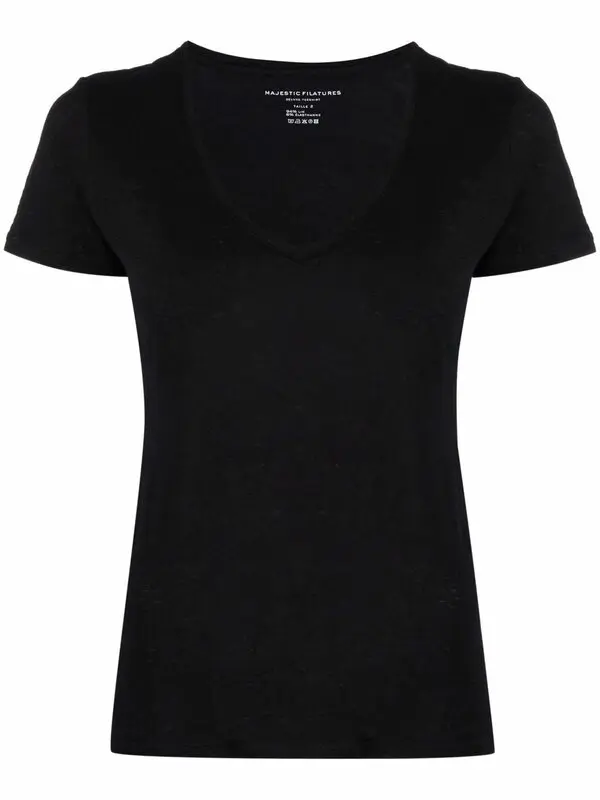 Majestic Filatures Scoop Neck Linen-blend T-shirt - Black