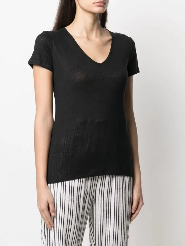 Majestic Filatures Scoop Neck Linen-blend T-shirt - Black