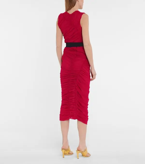 Dries Van Noten Ruched Mesh Midi Skirt - Pink