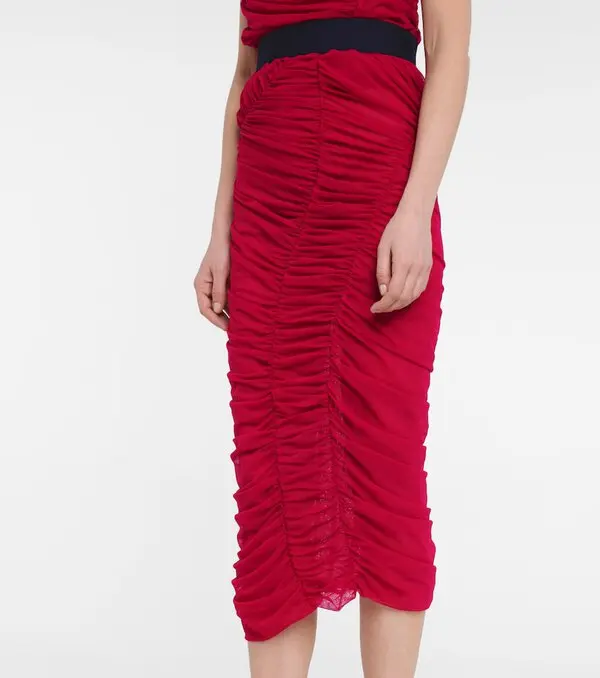 Dries Van Noten Ruched Mesh Midi Skirt - Pink