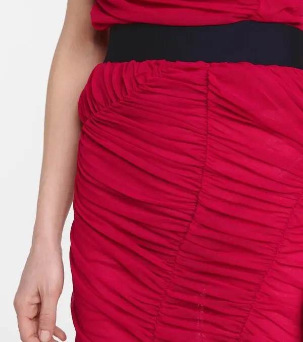 Dries Van Noten Ruched Mesh Midi Skirt - Pink
