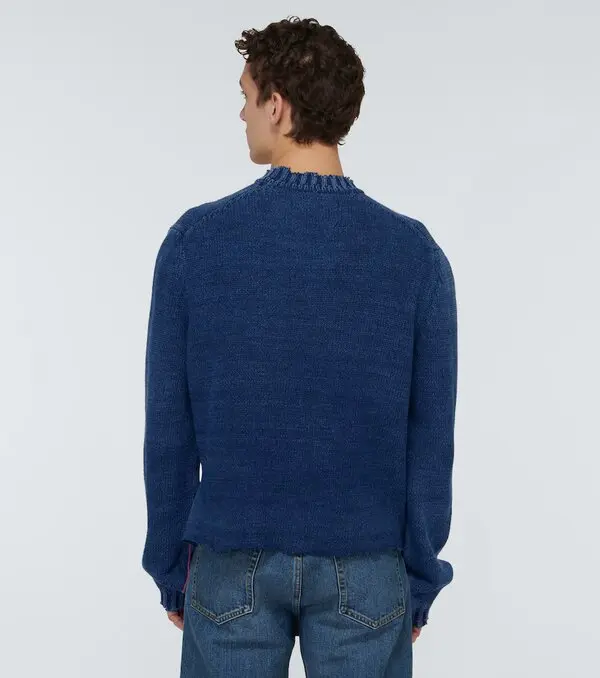 Maison Margiela Ripped V-Neck Sweater In Blue - 30% Off | Editorialist