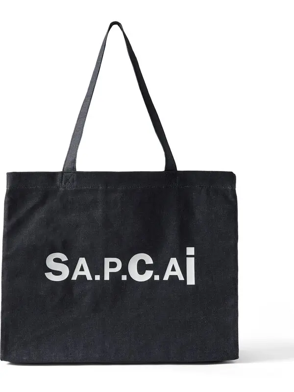 A.P.C. Sacai Logo-Print Nylon-Trimmed Denim Tote Bag In Blue - 50