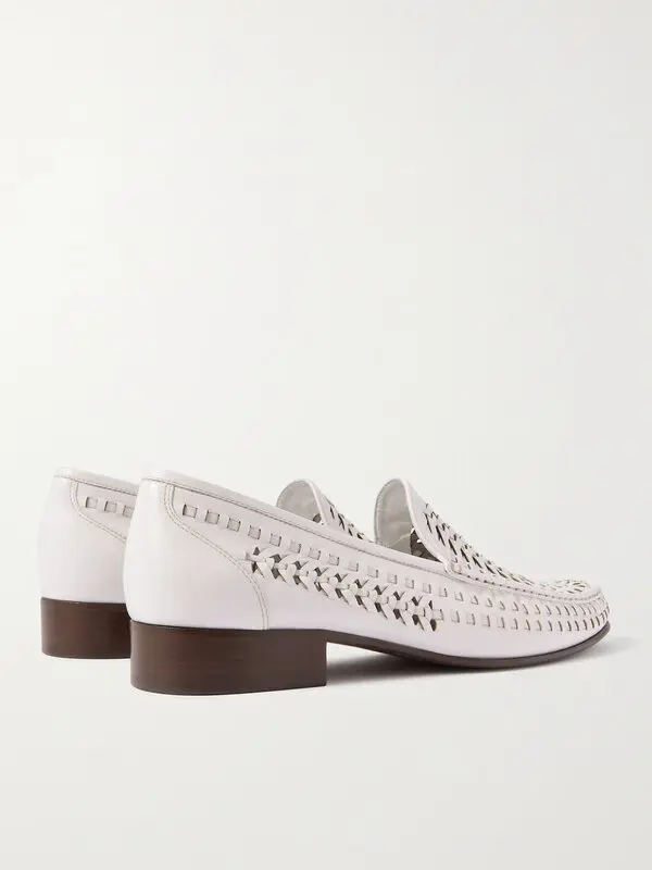 Saint Laurent White Woven Leather Slip-On Loafers SAINT LAURENT - Swann Woven Leather Loafers - White - EU 40  main image 3