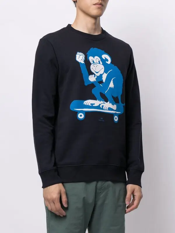 Paul Smith Skater Monkey Print Sweatshirt In Blue - 44% Off