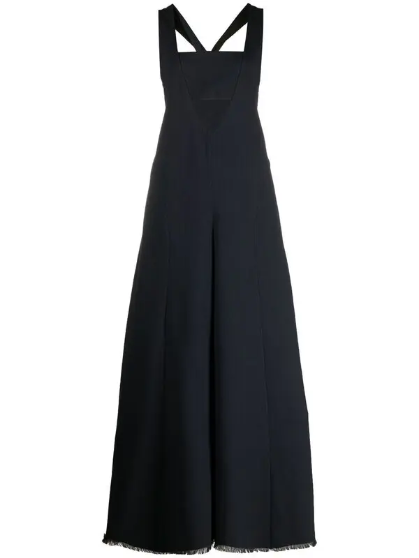 AMBUSH Black Virgin Wool-blend Racerback Wide-leg Jumpsuit - Blue